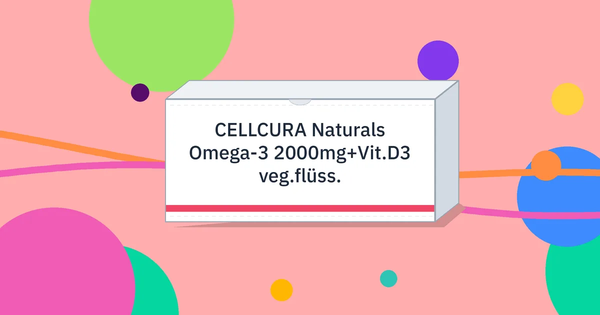 Symbolbild: Packung mit der Aufschrift CELLCURA Naturals Omega-3 2000mg+Vit.D3 veg.flüss. (PZN 20910023) – Verfügbarkeit und Bezug in Apotheken in Frankfurt am Main