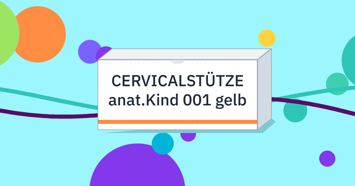 Symbolbild: Packung mit der Aufschrift CERVICALSTÜTZE anat.Kind 001 gelb (PZN 08895309) – Verfügbarkeit und Bezug in Apotheken in Frankfurt am Main