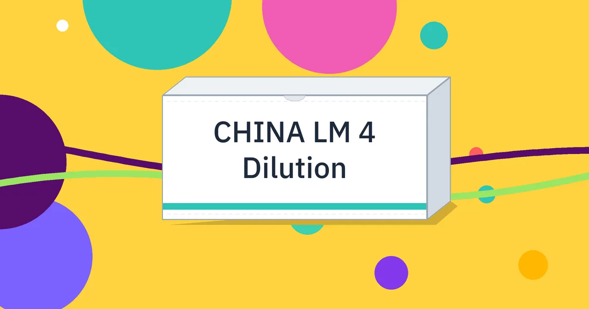 Symbolbild: Packung mit der Aufschrift CHINA LM 4 Dilution (PZN 12813731) – Verfügbarkeit und Bezug in Apotheken in Frankfurt am Main