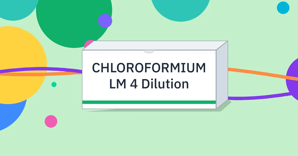 Symbolbild: Packung mit der Aufschrift CHLOROFORMIUM LM 4 Dilution (PZN 13444454) – Verfügbarkeit und Bezug in Apotheken in Frankfurt am Main
