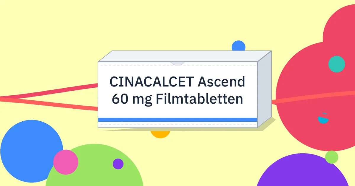 Symbolbild: Packung mit der Aufschrift CINACALCET Ascend 60 mg Filmtabletten (PZN 19107048) – Verfügbarkeit und Bezug in Apotheken in Frankfurt am Main