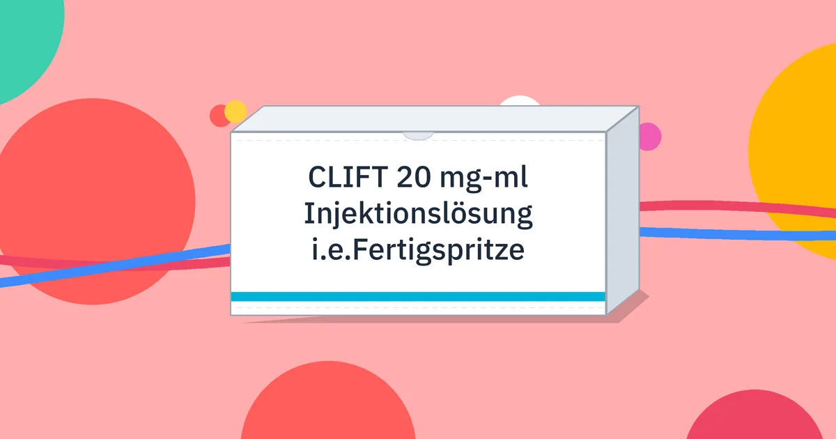 Symbolbild: Packung mit der Aufschrift CLIFT 20 mg-ml Injektionslösung i.e.Fertigspritze (PZN 11612700) – Verfügbarkeit und Bezug in Apotheken in Frankfurt am Main