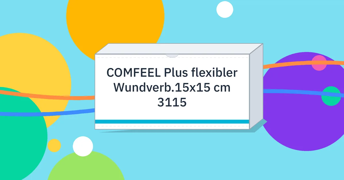Symbolbild: Packung mit der Aufschrift COMFEEL Plus flexibler Wundverb.15x15 cm 3115 (PZN 11117030) – Verfügbarkeit und Bezug in Apotheken in Frankfurt am Main