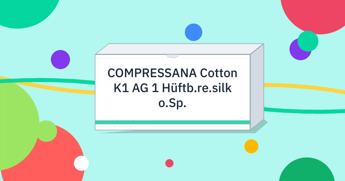 Symbolbild: Packung mit der Aufschrift COMPRESSANA Cotton K1 AG 1 Hüftb.re.silk o.Sp. (PZN 12980251) – Verfügbarkeit und Bezug in Apotheken in Frankfurt am Main