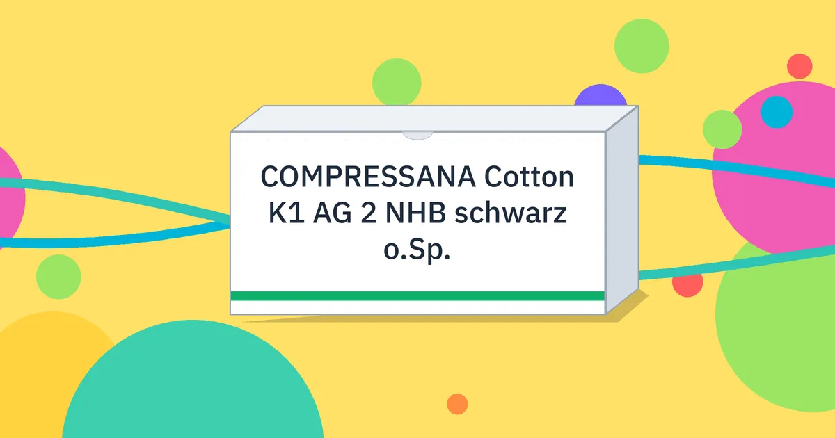 Symbolbild: Packung mit der Aufschrift COMPRESSANA Cotton K1 AG 2 NHB schwarz o.Sp. (PZN 11392919) – Verfügbarkeit und Bezug in Apotheken in Frankfurt am Main