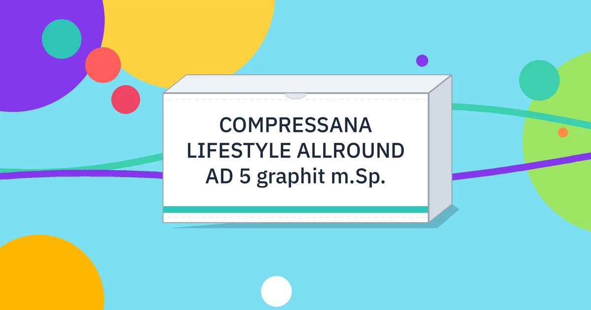 Symbolbild: Packung mit der Aufschrift COMPRESSANA LIFESTYLE ALLROUND AD 5 graphit m.Sp. (PZN 18367267) – Verfügbarkeit und Bezug in Apotheken in Frankfurt am Main
