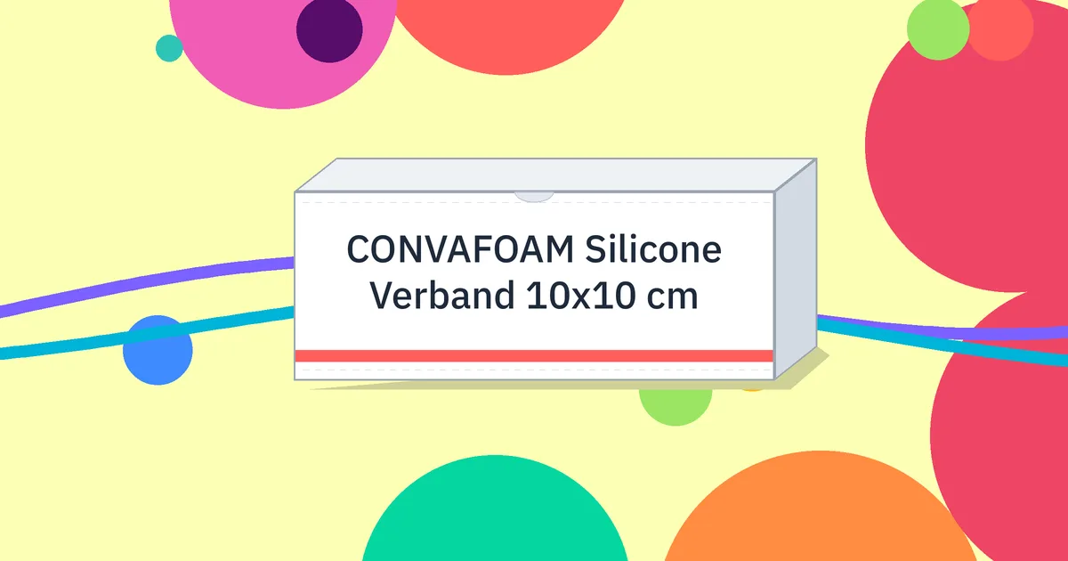 Symbolbild: Packung mit der Aufschrift CONVAFOAM Silicone Verband 10x10 cm (PZN 19922222) – Verfügbarkeit und Bezug in Apotheken in Frankfurt am Main