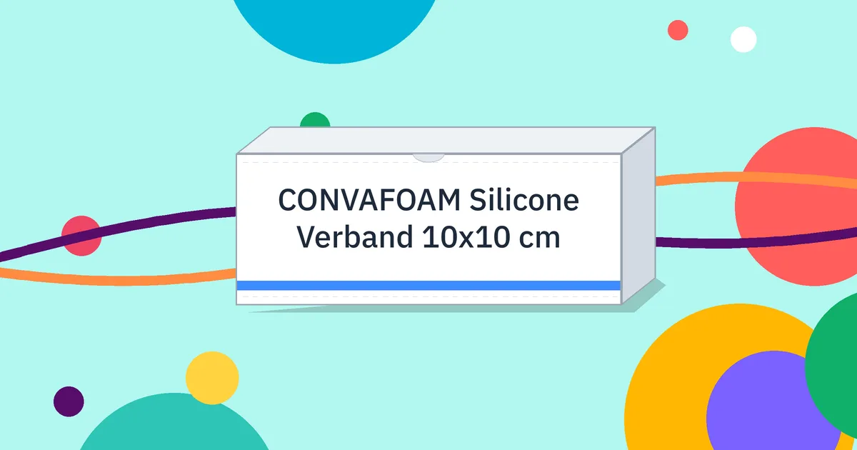 Symbolbild: Packung mit der Aufschrift CONVAFOAM Silicone Verband 10x10 cm (PZN 20893684) – Verfügbarkeit und Bezug in Apotheken in Frankfurt am Main