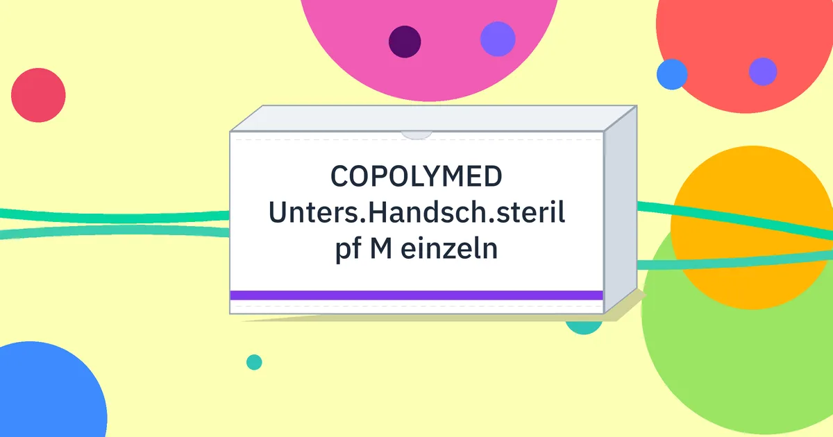 Symbolbild: Packung mit der Aufschrift COPOLYMED Unters.Handsch.steril pf M einzeln (PZN 13708628) – Verfügbarkeit und Bezug in Apotheken in Frankfurt am Main