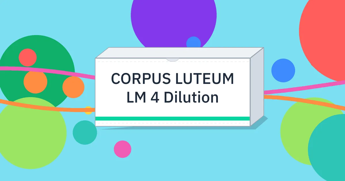Symbolbild: Packung mit der Aufschrift CORPUS LUTEUM LM 4 Dilution (PZN 12834791) – Verfügbarkeit und Bezug in Apotheken in Frankfurt am Main