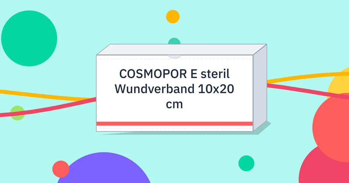 Symbolbild: Packung mit der Aufschrift COSMOPOR E steril Wundverband 10x20 cm (PZN 18469826) – Verfügbarkeit und Bezug in Apotheken in Frankfurt am Main