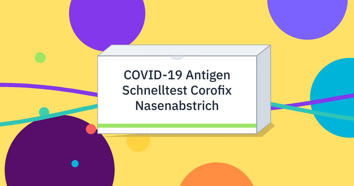 Symbolbild: Packung mit der Aufschrift COVID-19 Antigen Schnelltest Corofix Nasenabstrich (PZN 17282250) – Verfügbarkeit und Bezug in Apotheken in Frankfurt am Main