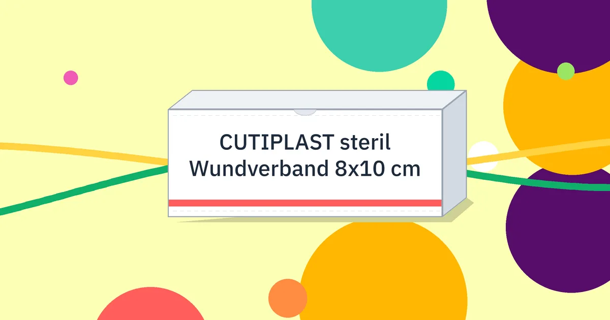 Symbolbild: Packung mit der Aufschrift CUTIPLAST steril Wundverband 8x10 cm (PZN 18110284) – Verfügbarkeit und Bezug in Apotheken in Frankfurt am Main