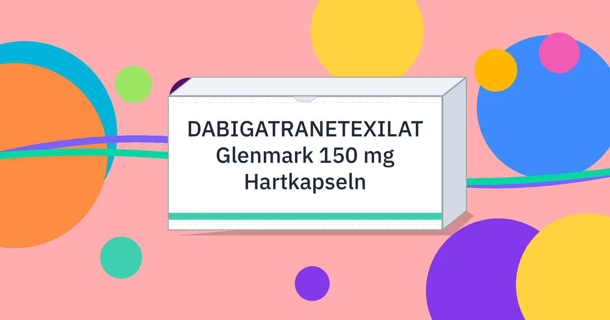 Symbolbild: Packung mit der Aufschrift DABIGATRANETEXILAT Glenmark 150 mg Hartkapseln (PZN 18444453) – Verfügbarkeit und Bezug in Apotheken in Frankfurt am Main