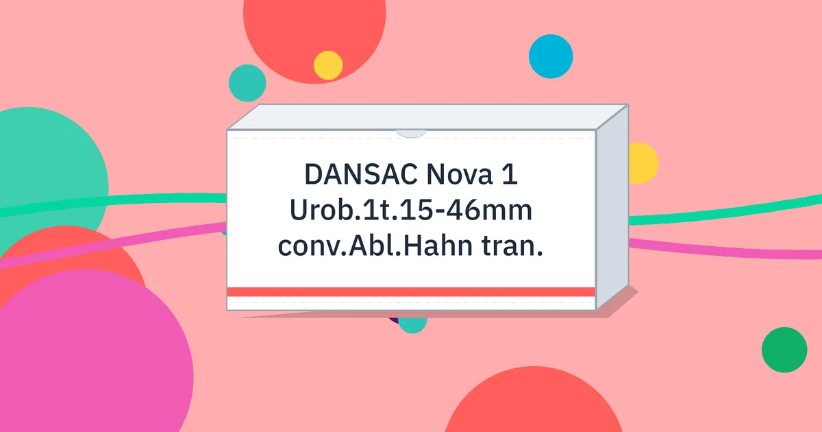 Symbolbild: Packung mit der Aufschrift DANSAC Nova 1 Urob.1t.15-46mm conv.Abl.Hahn tran. (PZN 04516930) – Verfügbarkeit und Bezug in Apotheken in Frankfurt am Main