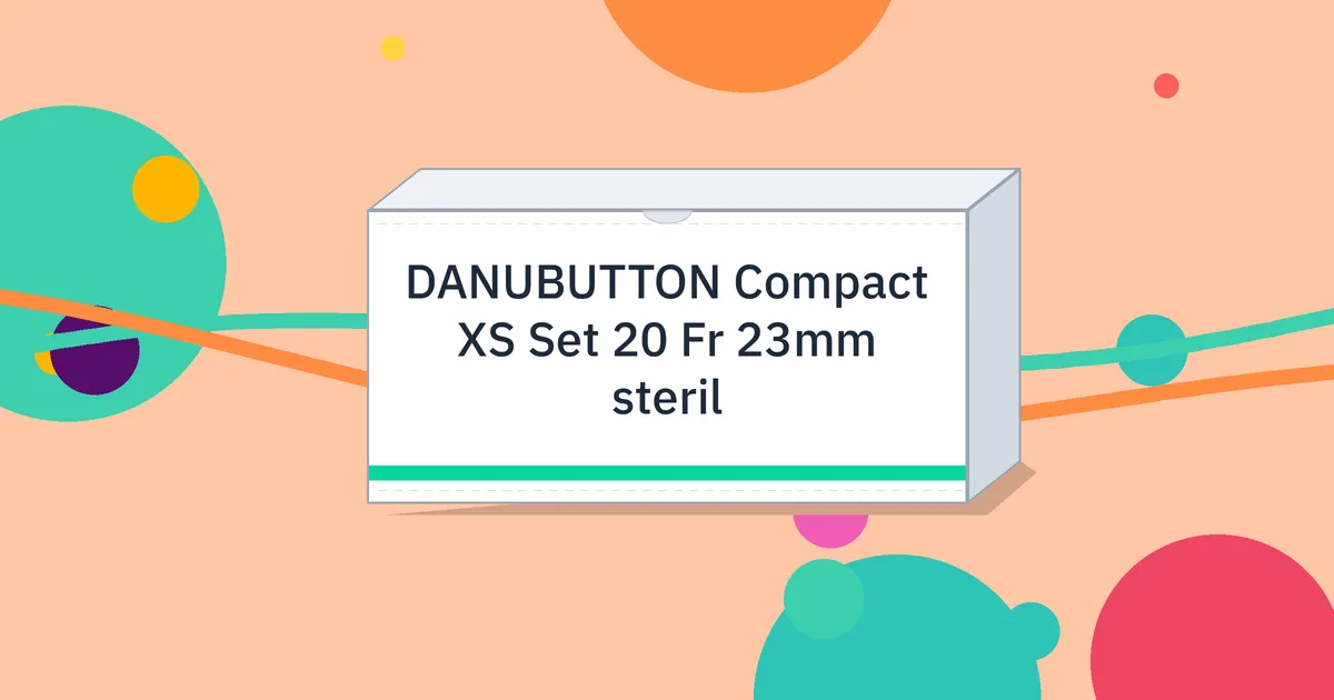 Symbolbild: Packung mit der Aufschrift DANUBUTTON Compact XS Set 20 Fr 23mm steril (PZN 19853188) – Verfügbarkeit und Bezug in Apotheken in Frankfurt am Main
