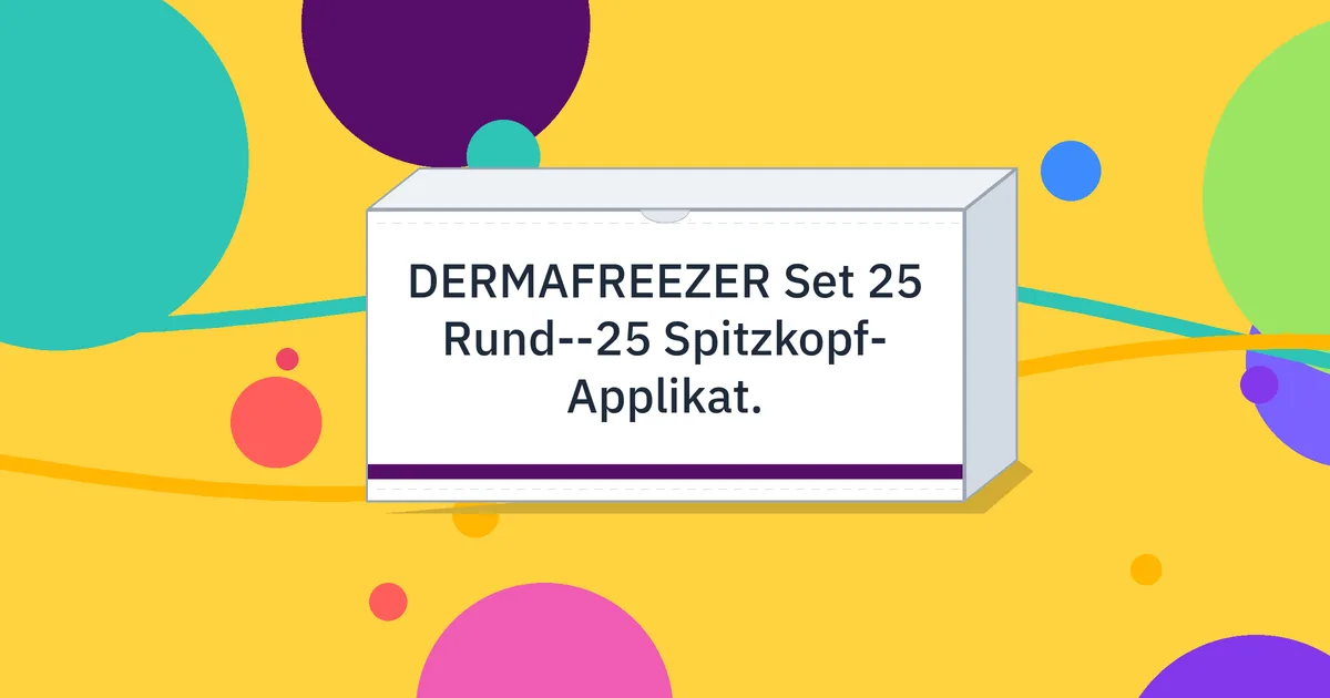 Symbolbild: Packung mit der Aufschrift DERMAFREEZER Set 25 Rund--25 Spitzkopf-Applikat. (PZN 11895537) – Verfügbarkeit und Bezug in Apotheken in Frankfurt am Main