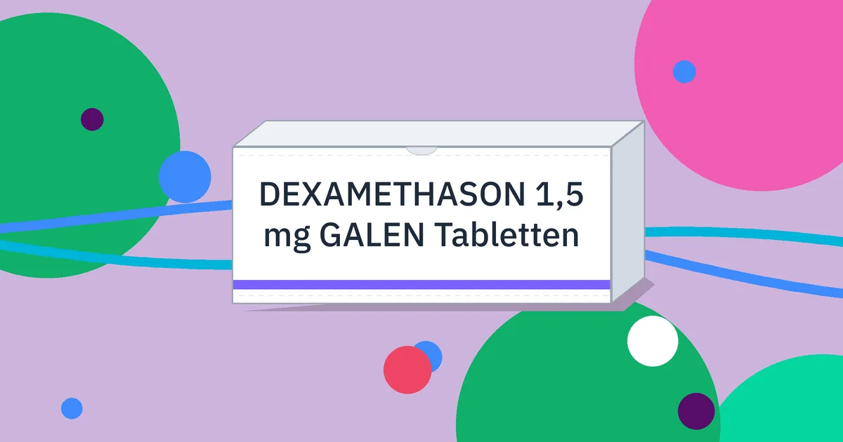 Symbolbild: Packung mit der Aufschrift DEXAMETHASON 1,5 mg GALEN Tabletten (PZN 00745510) – Verfügbarkeit und Bezug in Apotheken in Frankfurt am Main