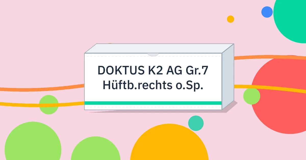 Symbolbild: Packung mit der Aufschrift DOKTUS K2 AG Gr.7 Hüftb.rechts o.Sp. (PZN 03311172) – Verfügbarkeit und Bezug in Apotheken in Frankfurt am Main