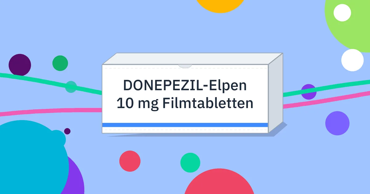 Symbolbild: Packung mit der Aufschrift DONEPEZIL-Elpen 10 mg Filmtabletten (PZN 10358352) – Verfügbarkeit und Bezug in Apotheken in Frankfurt am Main
