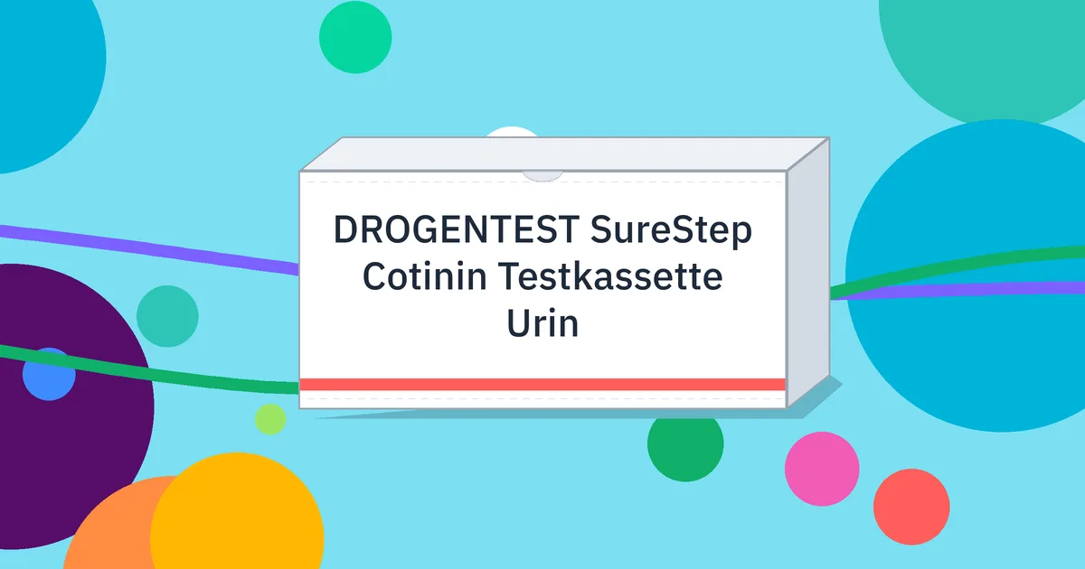 Symbolbild: Packung mit der Aufschrift DROGENTEST SureStep Cotinin Testkassette Urin (PZN 16579048) – Verfügbarkeit und Bezug in Apotheken in Frankfurt am Main