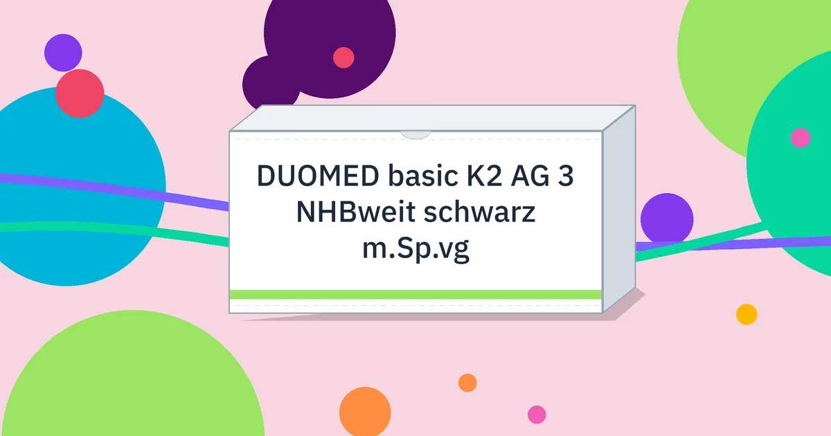 Symbolbild: Packung mit der Aufschrift DUOMED basic K2 AG 3 NHBweit schwarz m.Sp.vg (PZN 20909250) – Verfügbarkeit und Bezug in Apotheken in Frankfurt am Main