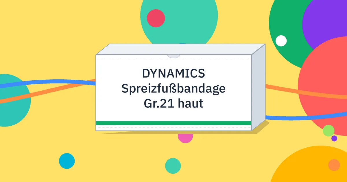 Symbolbild: Packung mit der Aufschrift DYNAMICS Spreizfußbandage Gr.21 haut (PZN 10635596) – Verfügbarkeit und Bezug in Apotheken in Frankfurt am Main