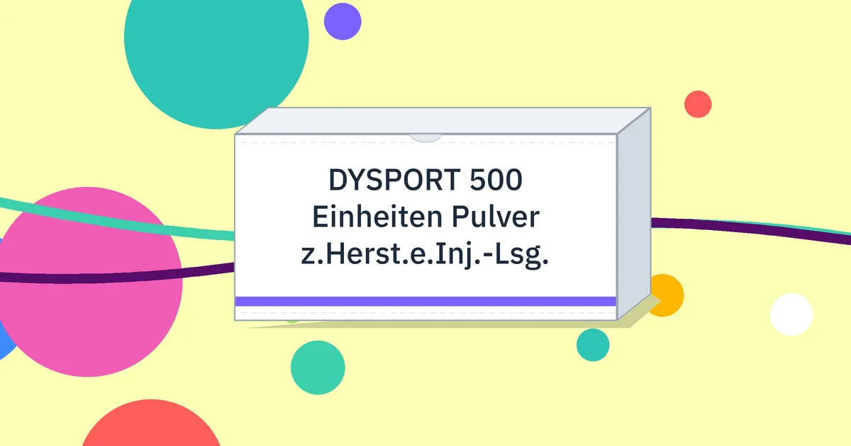 Symbolbild: Packung mit der Aufschrift DYSPORT 500 Einheiten Pulver z.Herst.e.Inj.-Lsg. (PZN 15579247) – Verfügbarkeit und Bezug in Apotheken in Frankfurt am Main