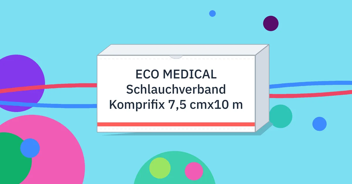 Symbolbild: Packung mit der Aufschrift ECO MEDICAL Schlauchverband Komprifix 7,5 cmx10 m (PZN 00879162) – Verfügbarkeit und Bezug in Apotheken in Frankfurt am Main