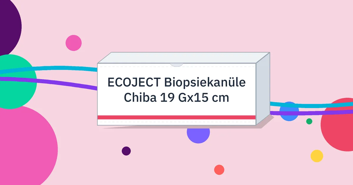 Symbolbild: Packung mit der Aufschrift ECOJECT Biopsiekanüle Chiba 19 Gx15 cm (PZN 06125122) – Verfügbarkeit und Bezug in Apotheken in Frankfurt am Main