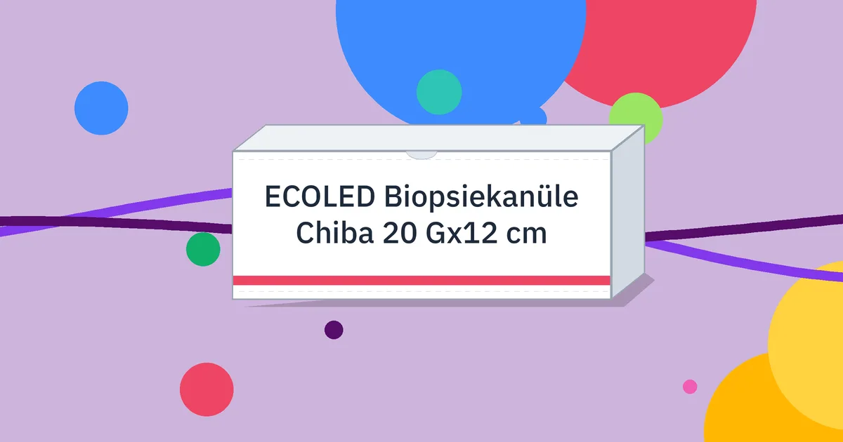 Symbolbild: Packung mit der Aufschrift ECOLED Biopsiekanüle Chiba 20 Gx12 cm (PZN 06125719) – Verfügbarkeit und Bezug in Apotheken in Frankfurt am Main