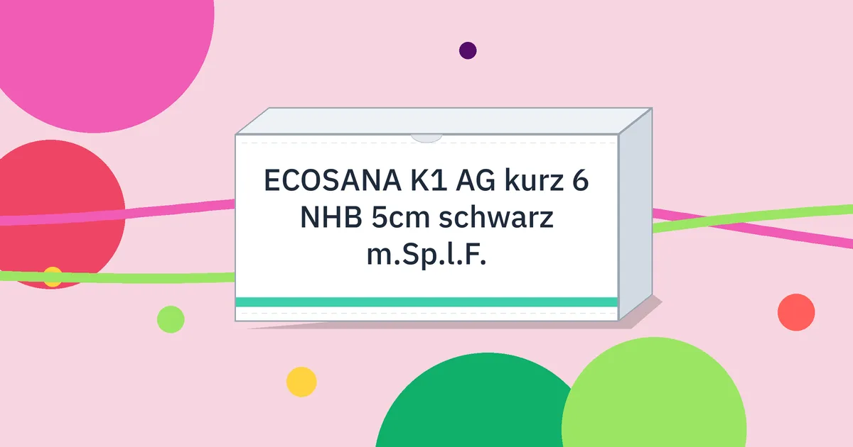 Symbolbild: Packung mit der Aufschrift ECOSANA K1 AG kurz 6 NHB 5cm schwarz m.Sp.l.F. (PZN 04729637) – Verfügbarkeit und Bezug in Apotheken in Frankfurt am Main