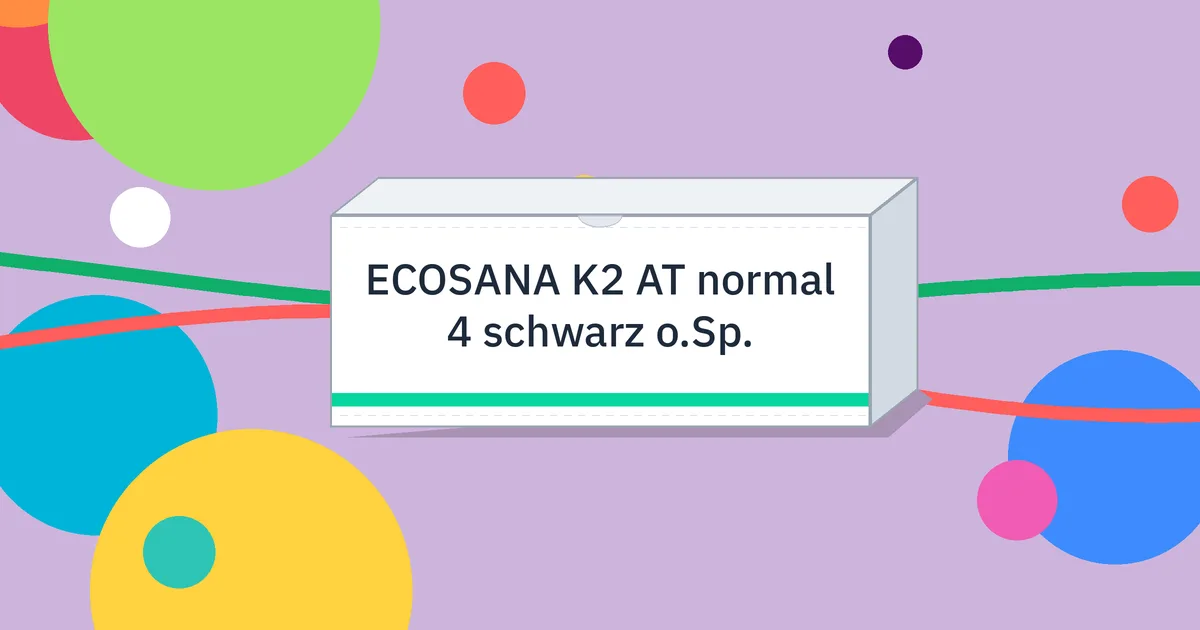Symbolbild: Packung mit der Aufschrift ECOSANA K2 AT normal 4 schwarz o.Sp. (PZN 01558359) – Verfügbarkeit und Bezug in Apotheken in Frankfurt am Main