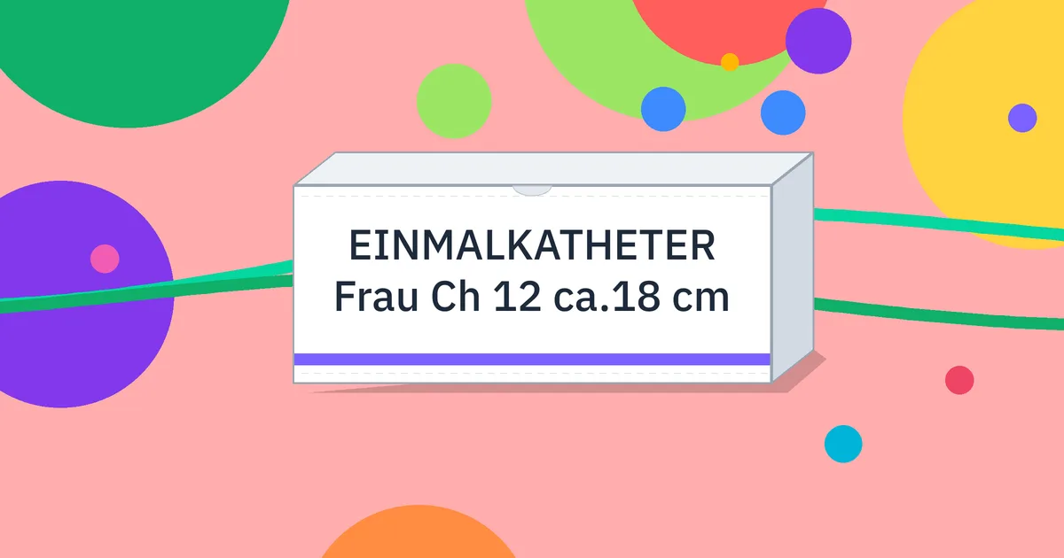 Symbolbild: Packung mit der Aufschrift EINMALKATHETER Frau Ch 12 ca.18 cm (PZN 06146319) – Verfügbarkeit und Bezug in Apotheken in Frankfurt am Main