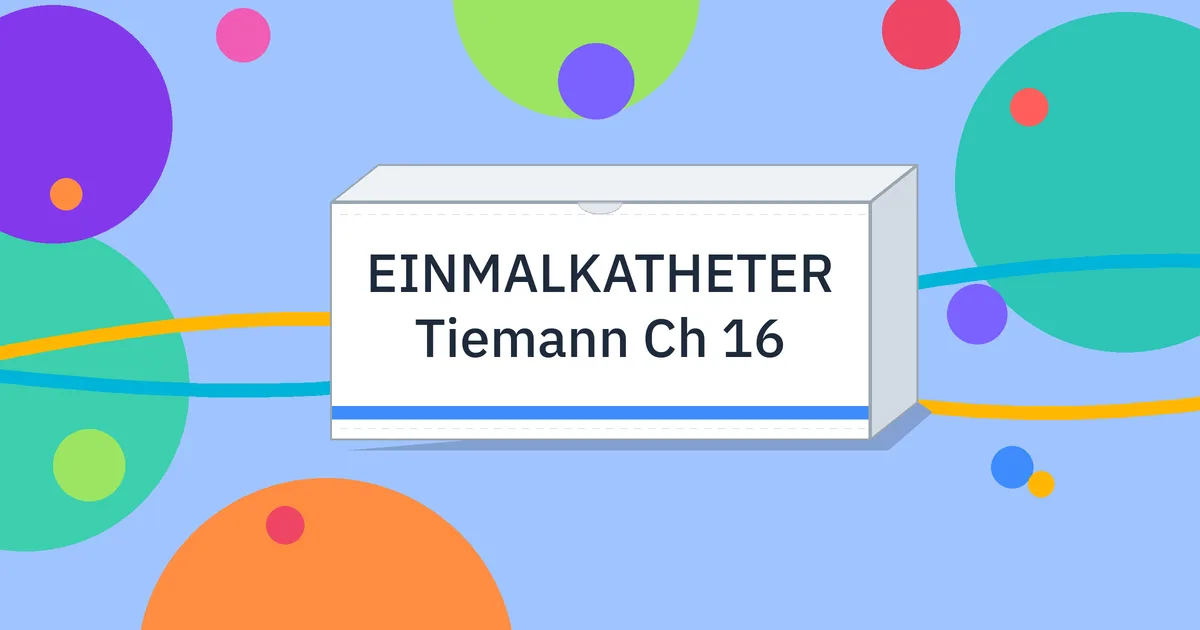 Symbolbild: Packung mit der Aufschrift EINMALKATHETER Tiemann Ch 16 (PZN 04476159) – Verfügbarkeit und Bezug in Apotheken in Frankfurt am Main