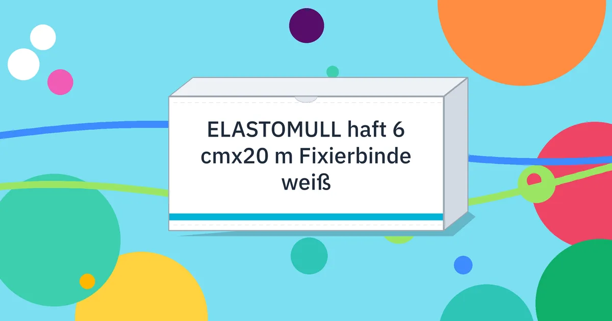 Symbolbild: Packung mit der Aufschrift ELASTOMULL haft 6 cmx20 m Fixierbinde weiß (PZN 18395335) – Verfügbarkeit und Bezug in Apotheken in Frankfurt am Main