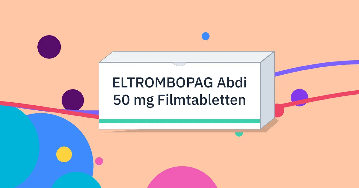 Symbolbild: Packung mit der Aufschrift ELTROMBOPAG Abdi 50 mg Filmtabletten (PZN 19916664) – Verfügbarkeit und Bezug in Apotheken in Frankfurt am Main