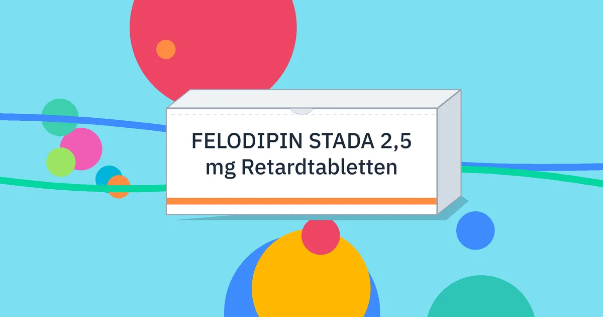 Symbolbild: Packung mit der Aufschrift FELODIPIN STADA 2,5 mg Retardtabletten (PZN 01433830) – Verfügbarkeit und Bezug in Apotheken in Frankfurt am Main