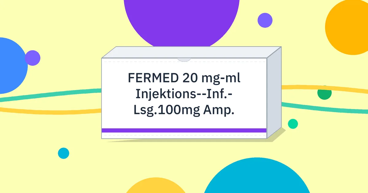 Symbolbild: Packung mit der Aufschrift FERMED 20 mg-ml Injektions--Inf.-Lsg.100mg Amp. (PZN 06630363) – Verfügbarkeit und Bezug in Apotheken in Frankfurt am Main
