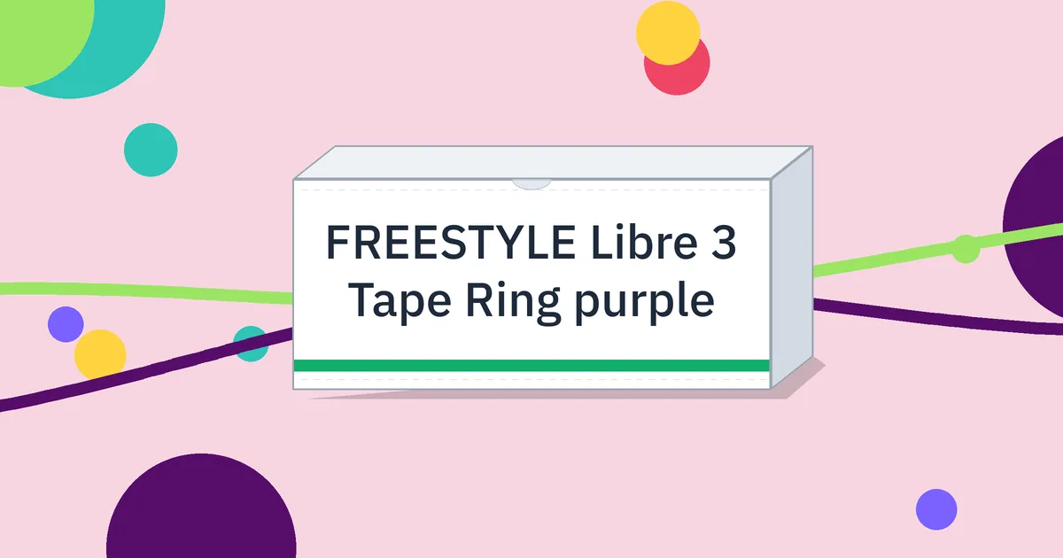 Symbolbild: Packung mit der Aufschrift FREESTYLE Libre 3 Tape Ring purple (PZN 18178336) – Verfügbarkeit und Bezug in Apotheken in Frankfurt am Main