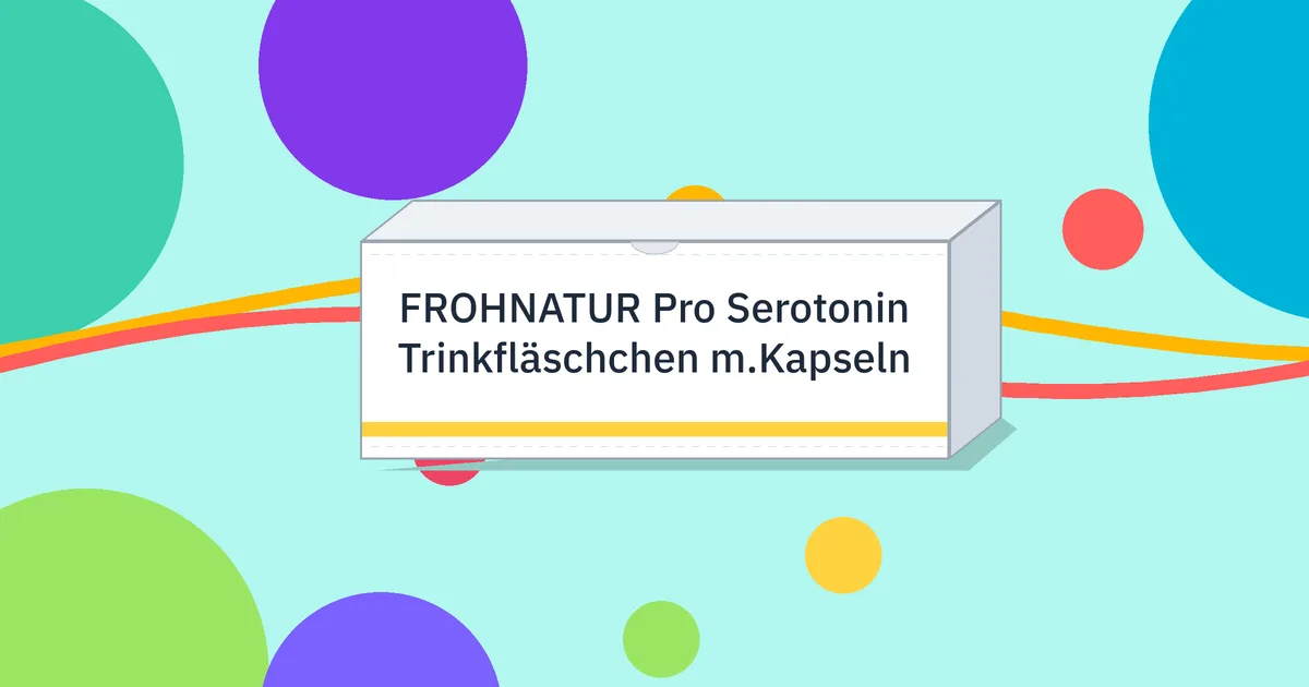Symbolbild: Packung mit der Aufschrift FROHNATUR Pro Serotonin Trinkfläschchen m.Kapseln (PZN 10021888) – Verfügbarkeit und Bezug in Apotheken in Frankfurt am Main