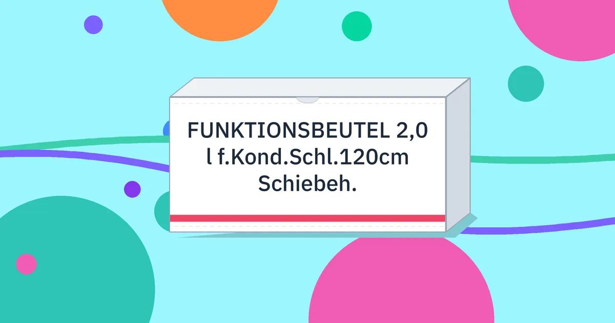 Symbolbild: Packung mit der Aufschrift FUNKTIONSBEUTEL 2,0 l f.Kond.Schl.120cm Schiebeh. (PZN 06097911) – Verfügbarkeit und Bezug in Apotheken in Frankfurt am Main