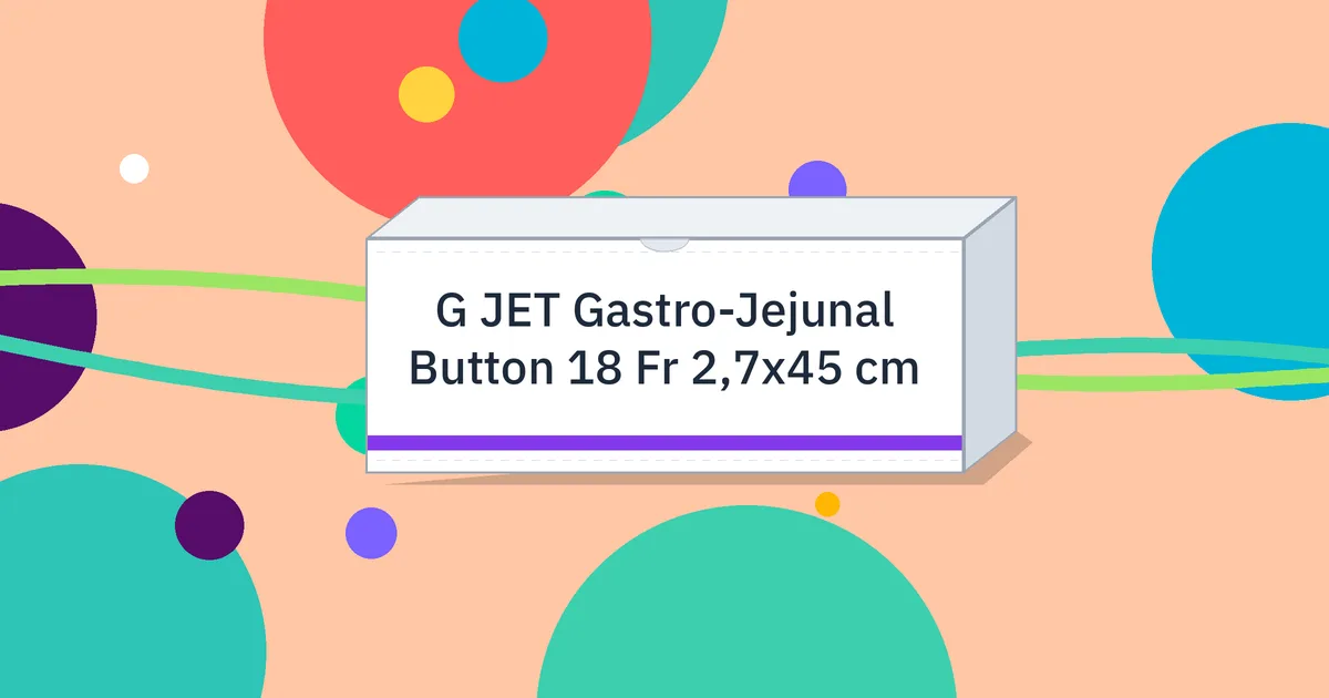 Symbolbild: Packung mit der Aufschrift G JET Gastro-Jejunal Button 18 Fr 2,7x45 cm (PZN 14343608) – Verfügbarkeit und Bezug in Apotheken in Frankfurt am Main