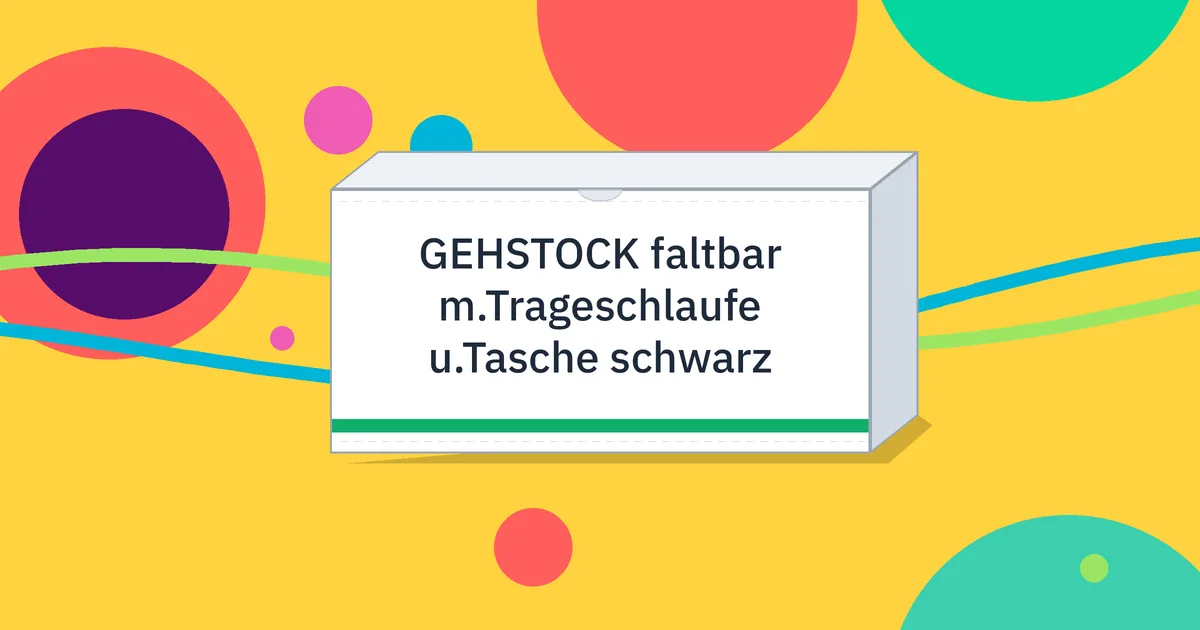 Symbolbild: Packung mit der Aufschrift GEHSTOCK faltbar m.Trageschlaufe u.Tasche schwarz (PZN 10915918) – Verfügbarkeit und Bezug in Apotheken in Frankfurt am Main