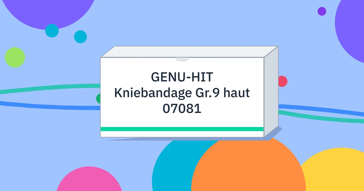 Symbolbild: Packung mit der Aufschrift GENU-HIT Kniebandage Gr.9 haut 07081 (PZN 15732051) – Verfügbarkeit und Bezug in Apotheken in Frankfurt am Main