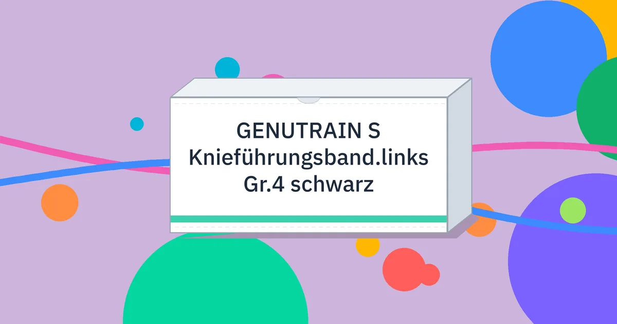 Symbolbild: Packung mit der Aufschrift GENUTRAIN S Knieführungsband.links Gr.4 schwarz (PZN 07551973) – Verfügbarkeit und Bezug in Apotheken in Frankfurt am Main