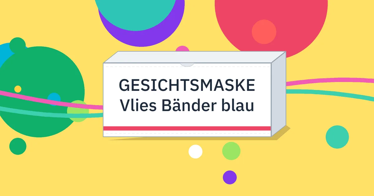 Symbolbild: Packung mit der Aufschrift GESICHTSMASKE Vlies Bänder blau (PZN 14265498) – Verfügbarkeit und Bezug in Apotheken in Frankfurt am Main
