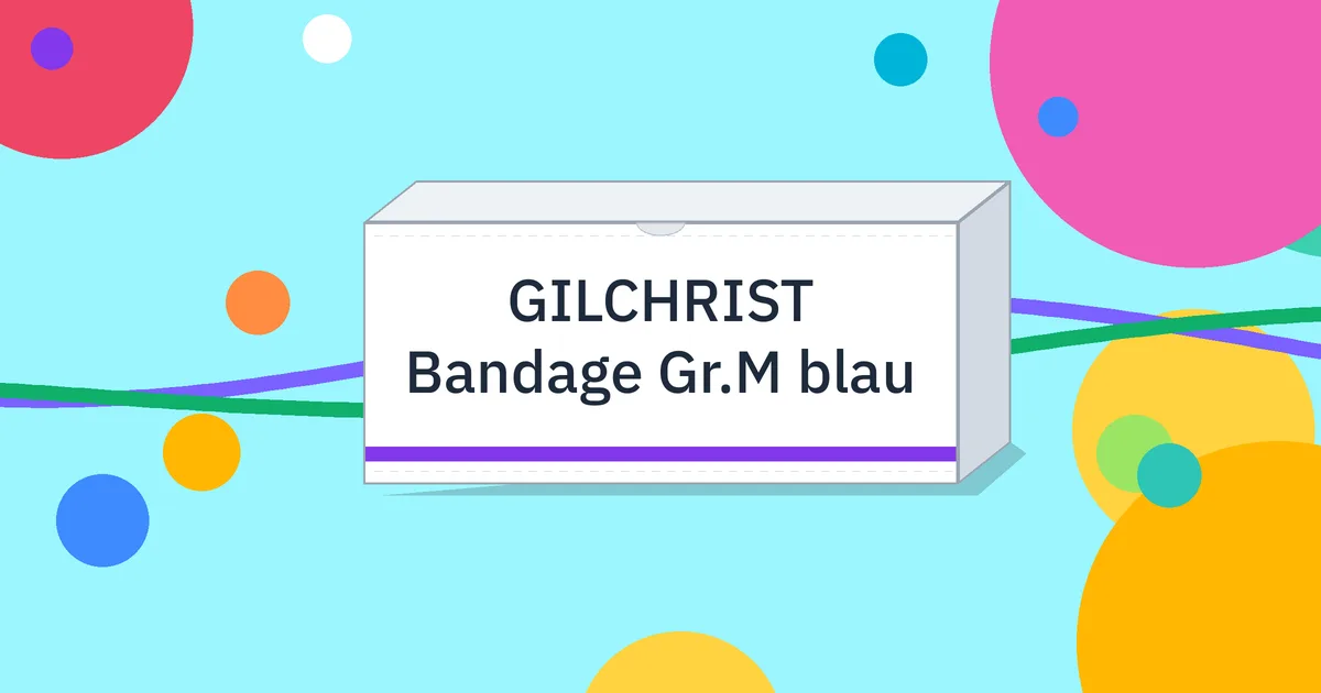 Symbolbild: Packung mit der Aufschrift GILCHRIST Bandage Gr.M blau (PZN 04910555) – Verfügbarkeit und Bezug in Apotheken in Frankfurt am Main