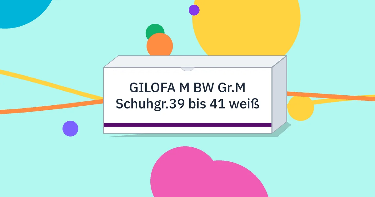 Symbolbild: Packung mit der Aufschrift GILOFA M BW Gr.M Schuhgr.39 bis 41 weiß (PZN 16724697) – Verfügbarkeit und Bezug in Apotheken in Frankfurt am Main