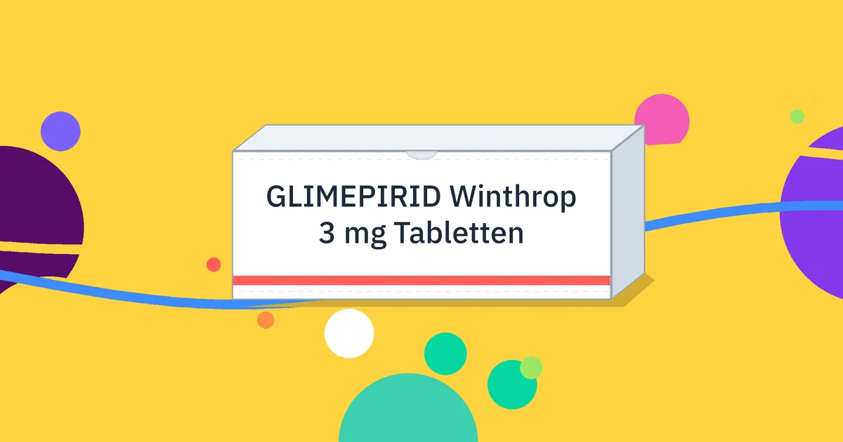 Symbolbild: Packung mit der Aufschrift GLIMEPIRID Winthrop 3 mg Tabletten (PZN 00379583) – Verfügbarkeit und Bezug in Apotheken in Frankfurt am Main